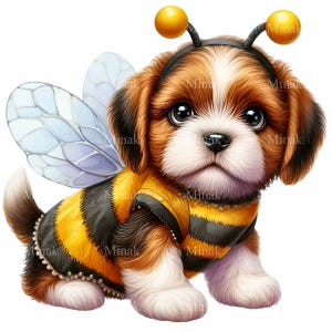 10 PNG Cute Puppy in Bee Costume Clipart - Adorable Bumblebee Dog PNG ...