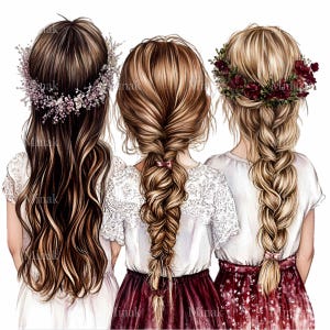 10 Three Girls Back View PNG Clipart, Floral Crown Hairstyles ...