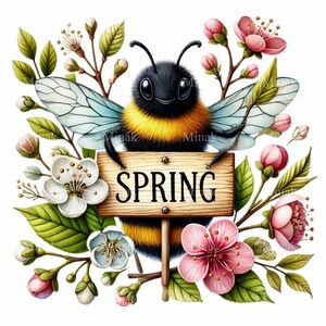 12 Spring Bee PNG Clipart, Cute Bumblebee With Flowers, Whimsical ...