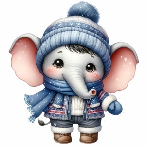 Baby Elephant PNG Clipart in Winter Clothes, 12 Adorable Elephant With ...