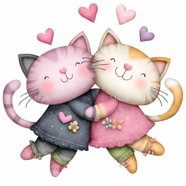 15 PNG Couple Cats Clipart – Cute Kittens PNG – Sweet Love Art for ...