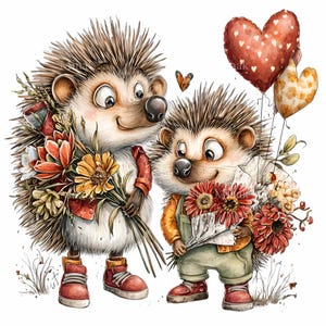 10 PNG Valentine Animal Clipart – Hedgehog Love PNG – Cute Couple ...