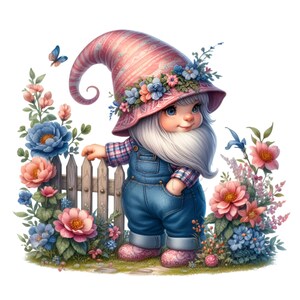 Garden Gnome PNG, Floral Fence Farm Gnome Clip Art, 10 PNG Printable ...