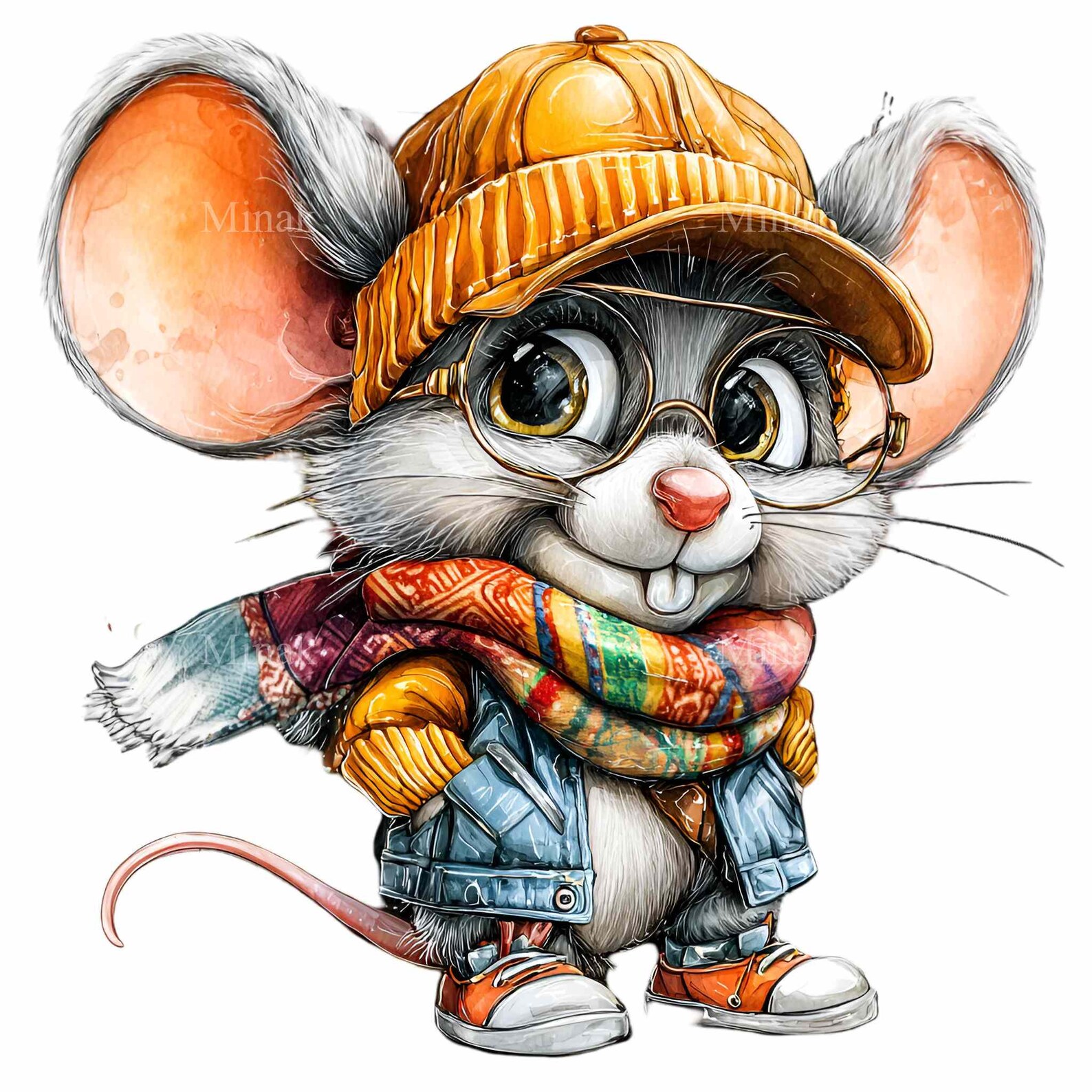 12 PNG Fall Cartoon Mouse – Funny Animal PNG – Cute Mouse in Scarf for ...