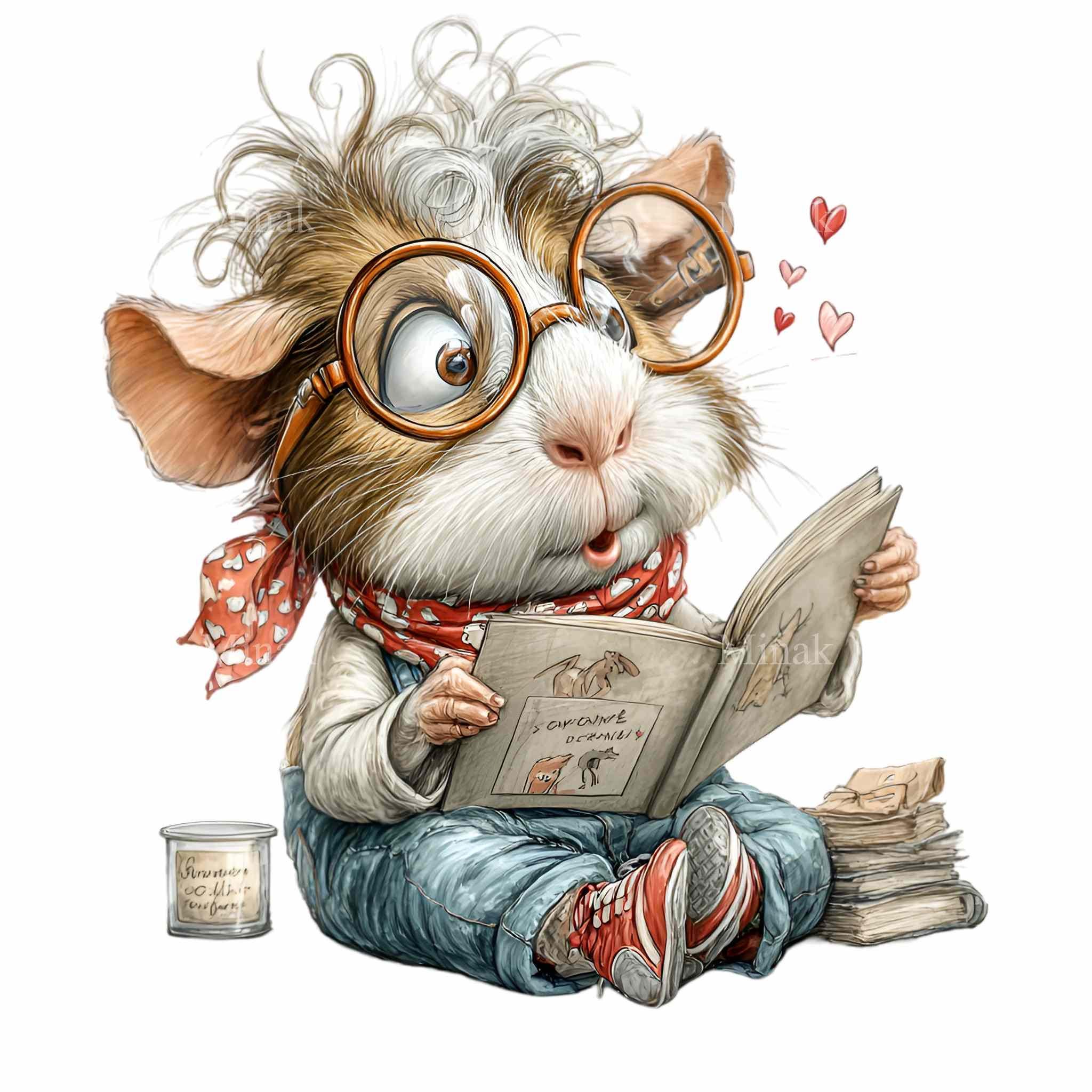 15 PNG Guinea Pig Reading Clipart - Cute Pet Illustration With Glasses ...