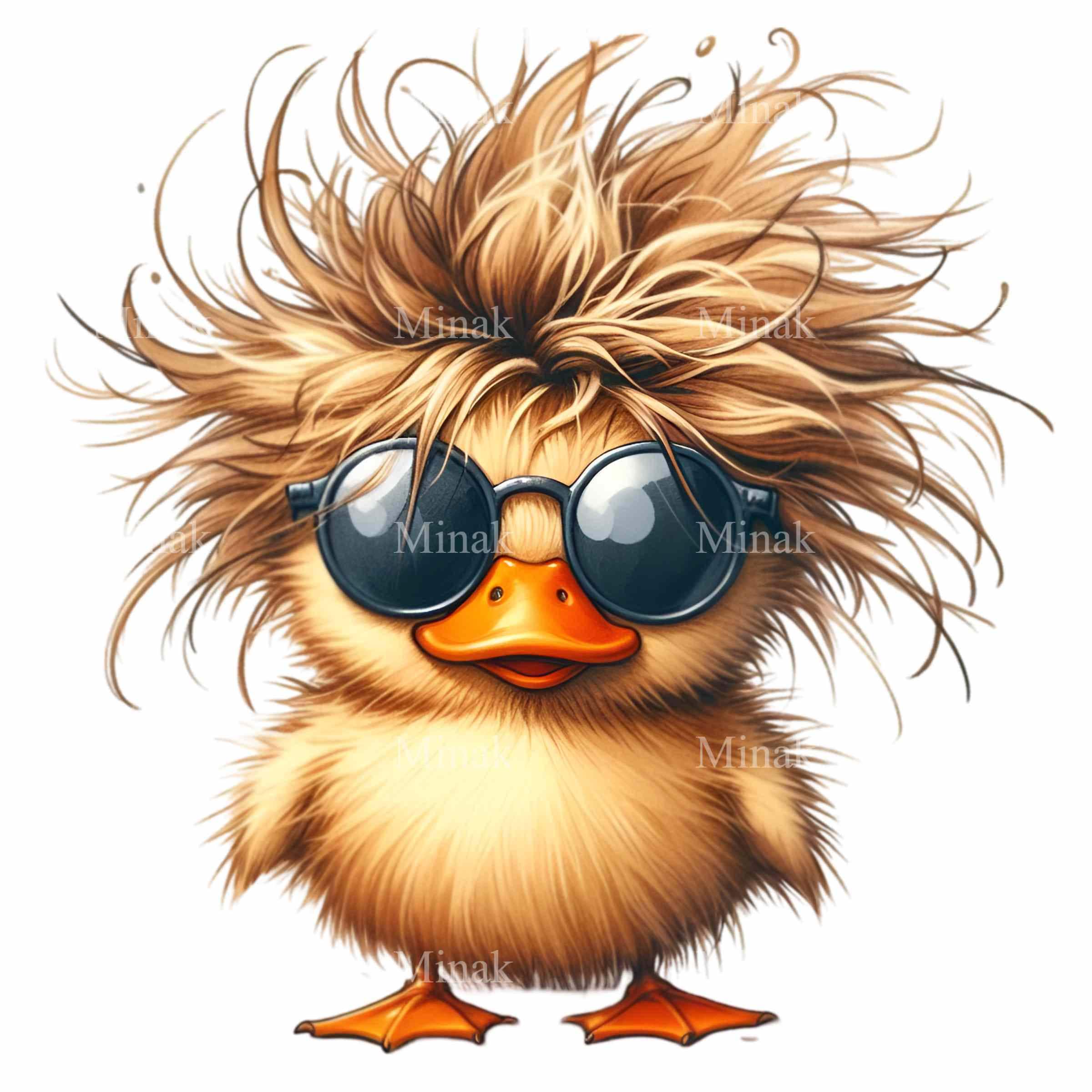 Cute Curly-haired Duck Clipart With Sunglasses, 12 Funny Cartoon Animal ...