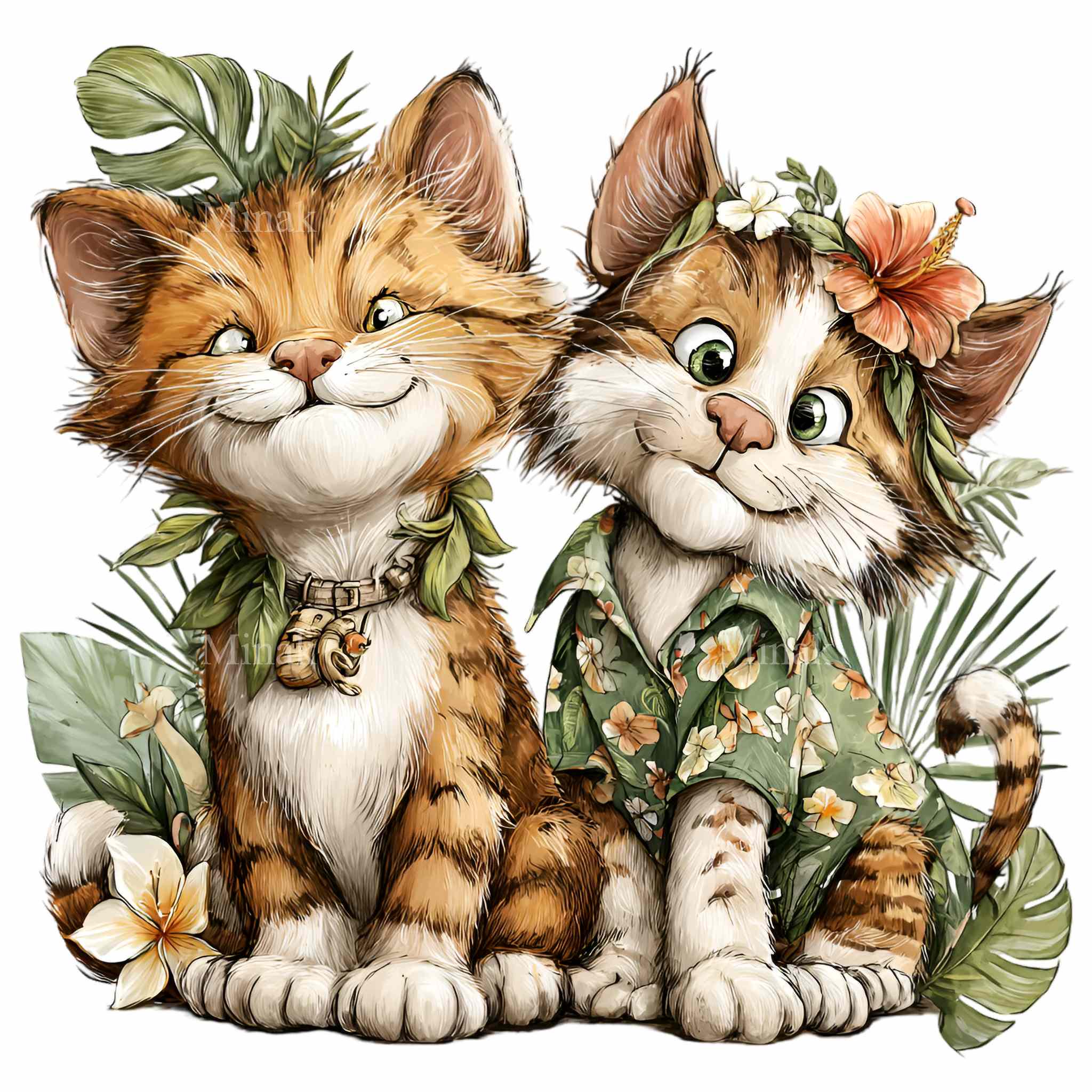 12 PNG Happy Kittens Clipart – Cute Cats PNG – Floral Pet Illustration ...
