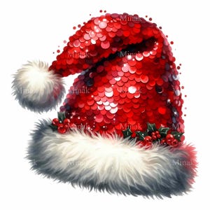 12 Red Sequin Santa Hat PNG Clipart | Festive Christmas Hat ...