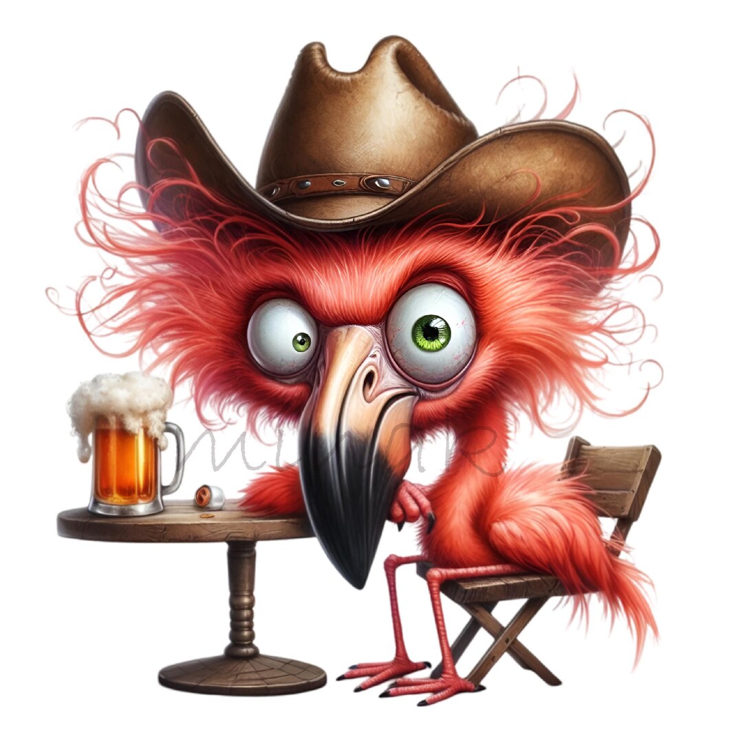 10 Cowboy Flamingo PNG Clipart - Quirky Flamingo With Hat and Beer Mug ...