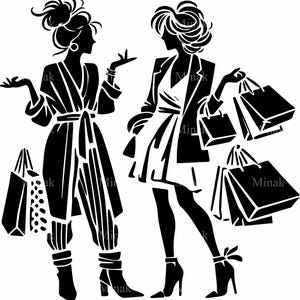4 Trendy Shopping SVG Cut File - Two Stylish Women in High Heels With ...