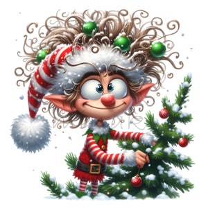 Funny Santa Elf With Christmas Tree 12 PNG Kids Illustration Clipart ...
