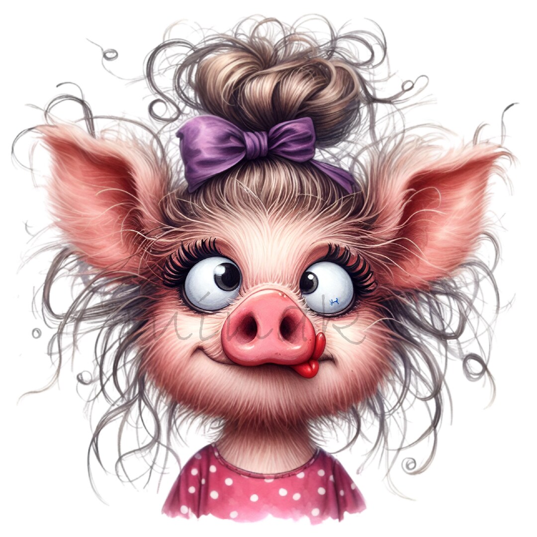 14 PNG Pig Clipart – Girly Pig Illustration With Bow and Messy Hair ...