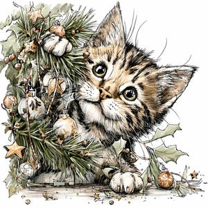 10 PNG Christmas Cat Clipart – Cute Kitten With Tree PNG – Festive ...