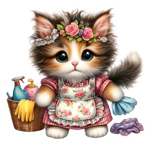 Cleaning Cat Clipart PNG 14 Adorable Kitten With Mop and Toilet ...