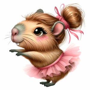 12 Cute Capybara Ballerina PNG Clipart, Adorable Capybara in Pink Tutu ...