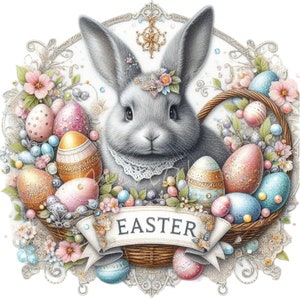 Rabbit Clipart, Easter Eggs Clip Art, 12 PNG Bunny Watercolor Pastel ...