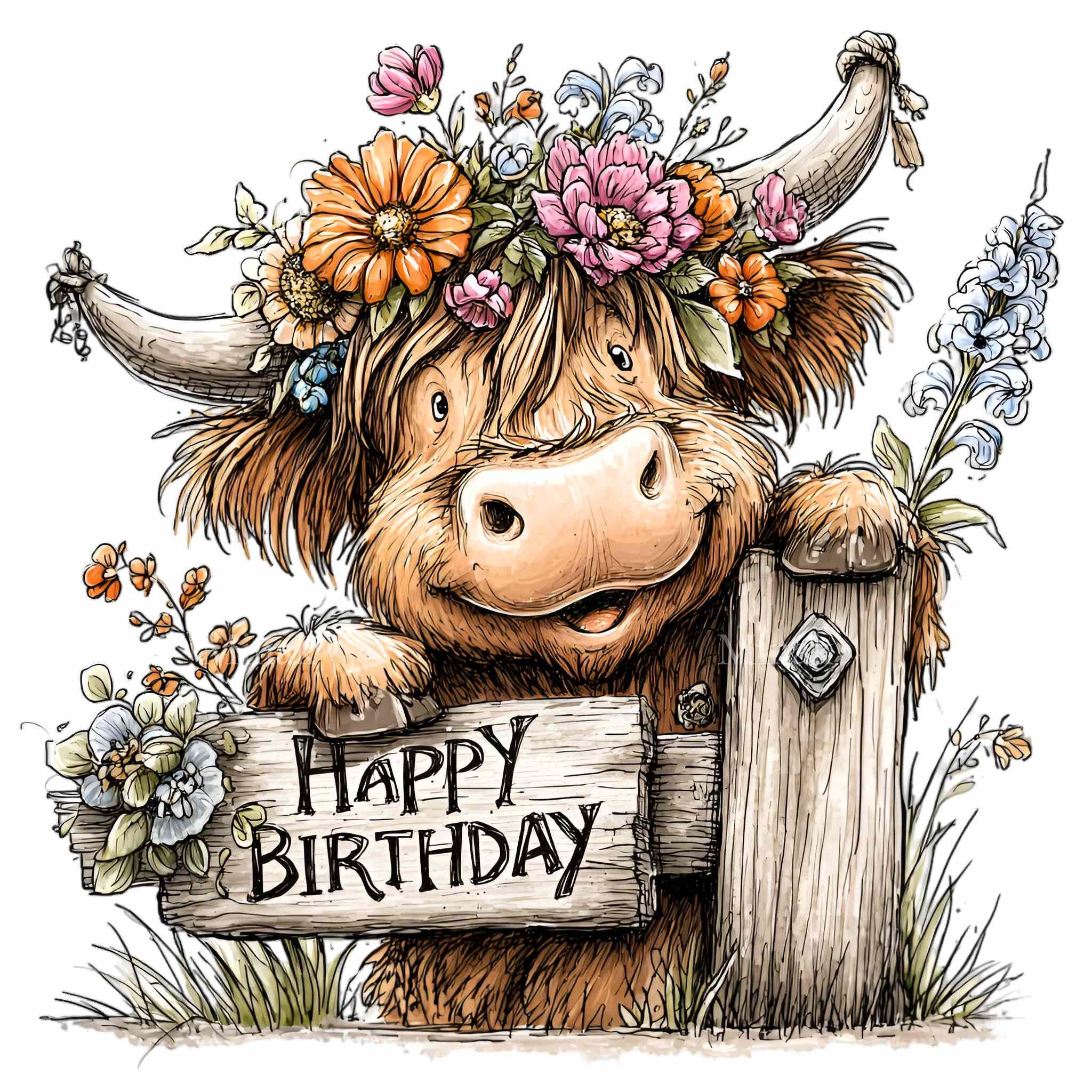 12 PNG Floral Cow Birthday – Cute Baby Cow PNG Clipart – Highland Calf ...