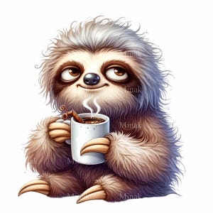 Sloth PNG Clipart - 15 Cute Sloth With Coffee Cup and Beanie - Perfect ...