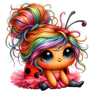 15 Rainbow Ladybug PNG Clipart - Cute Ladybug With Colorful Hair and ...