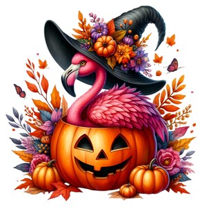 Halloween Flamingo in Witch Hat PNG Clipart 10 Pink Flamingo in Pumpkin ...