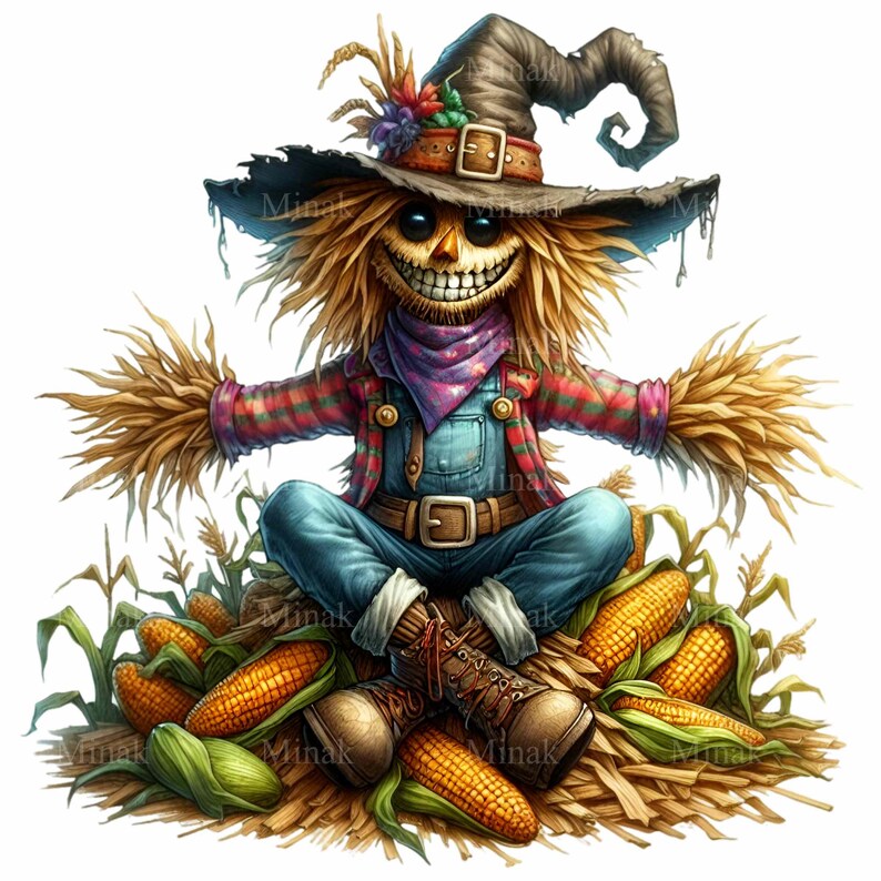 10 PNG Harvest Scarecrow Fall Corn Clipart, Autumn Sublimation - Etsy