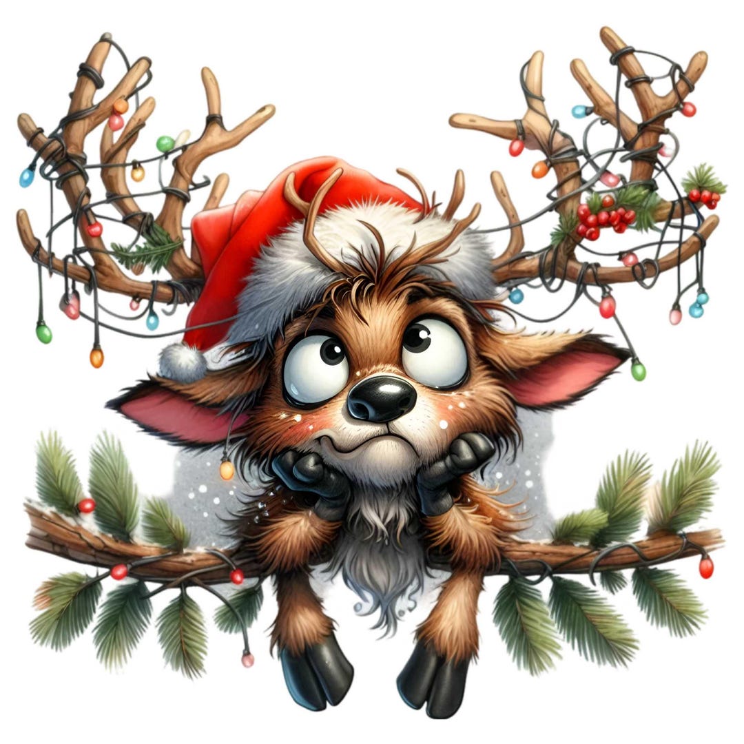 Quirky Christmas Reindeer Clipart PNG 15 Cute Reindeer With Santa Hat ...