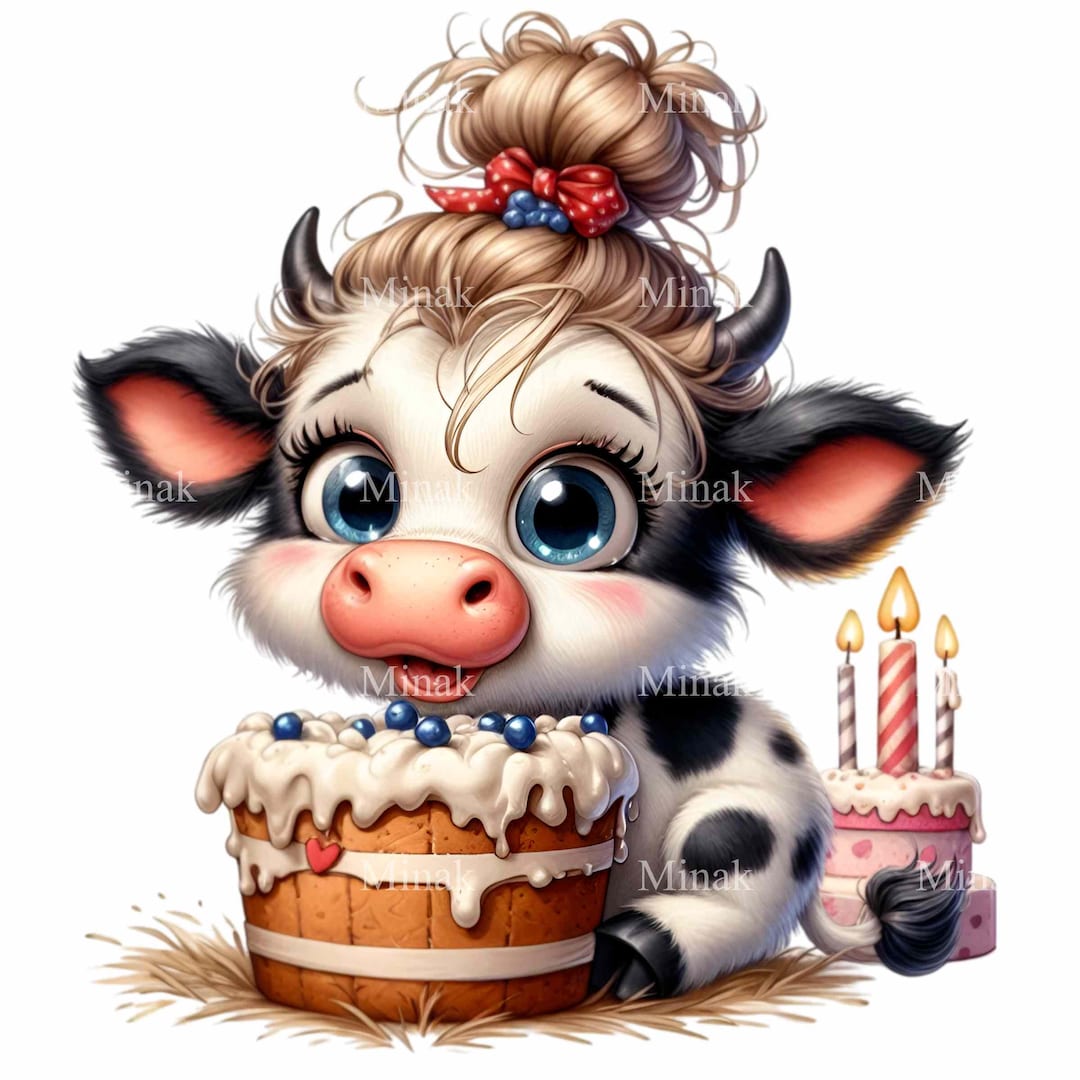 Cow With Birthday Cake PNG Clipart, 12 Featuring Top Knot and Candles ...