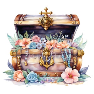 Treasure Chest Clipart PNG, 25 Watercolor Pirate Jewelry Png ...