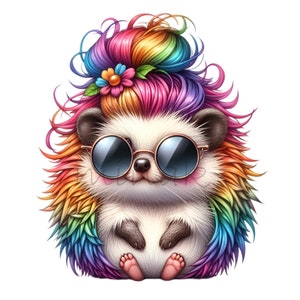 Rainbow Hedgehog Cute Baby Animal Clipart 12 PNG Illustration, Digital ...