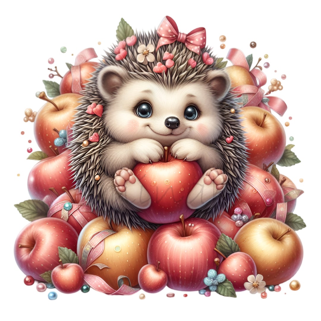 Hedgehog Clipart, Apples Clip Art, 10 PNG Autumn Cute Baby, Orchard ...