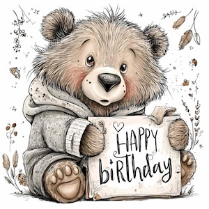 14 PNG Birthday Bear Clipart – Cute Animal PNG – Happy Birthday Sign ...
