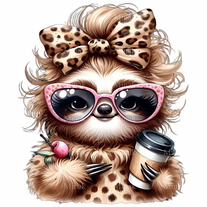12 PNG Cute Sloth With Coffee PNG Clipart – Big-eyed Sloth Holding Cup ...