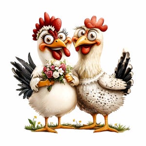 12 Wedding Chickens PNG Clipart - Funny Bride and Groom Illustration ...