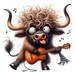 10 Rockstar Highland Cow Clipart PNG | Cute Cow With Guitar and Leather ...