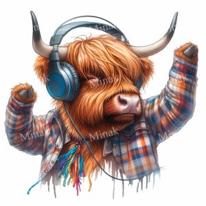 Highland Cow With Headphones Clipart, 15 Adorable Music-loving Cow PNG ...