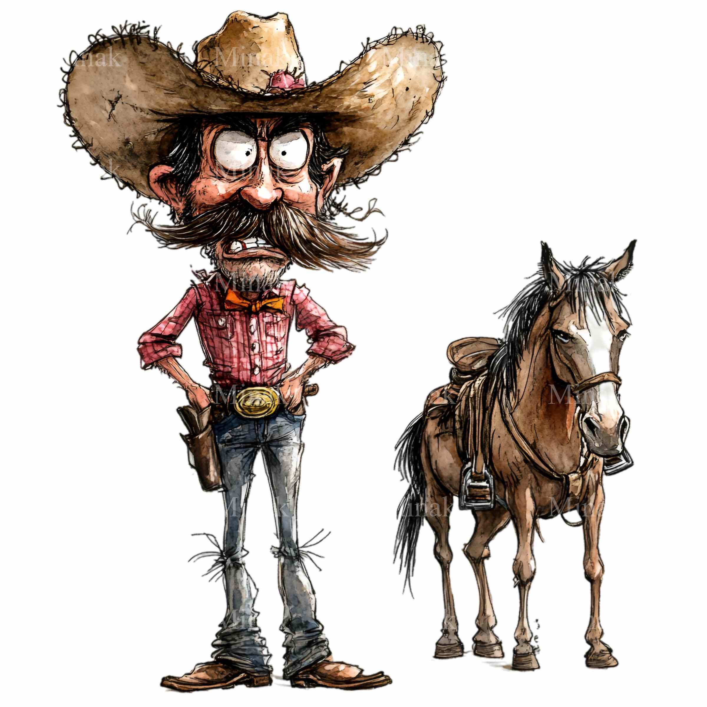 12 Funny Cowboy PNG and Horse PNG Clipart, Western Cartoon Illustration ...