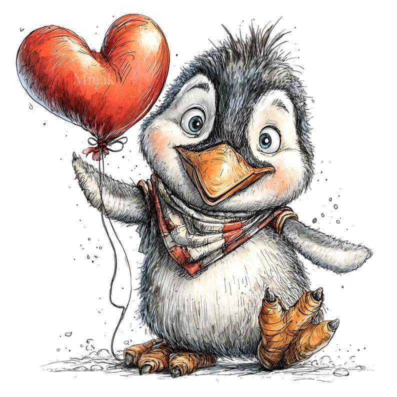16 PNG Valentine Penguin Clipart – Heart Balloon Art for Cards ...
