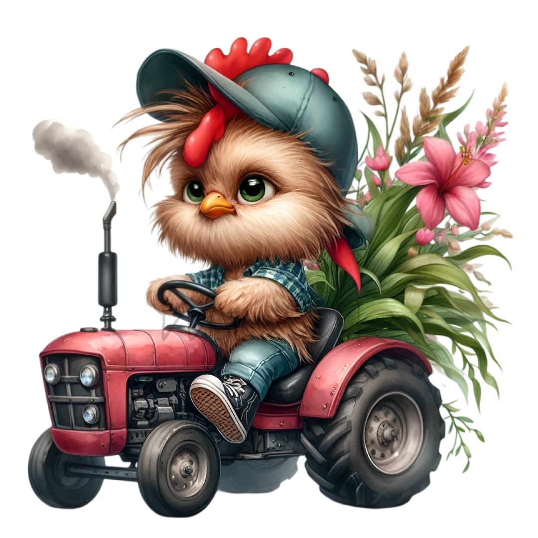 12 Chicken on Tractor PNG Clipart - Cute Farm Animal With Flowers ...