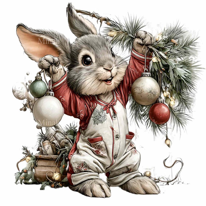 16 PNG Festive Bunny Clipart – Cute Winter Rabbit PNG – Holiday Animal ...