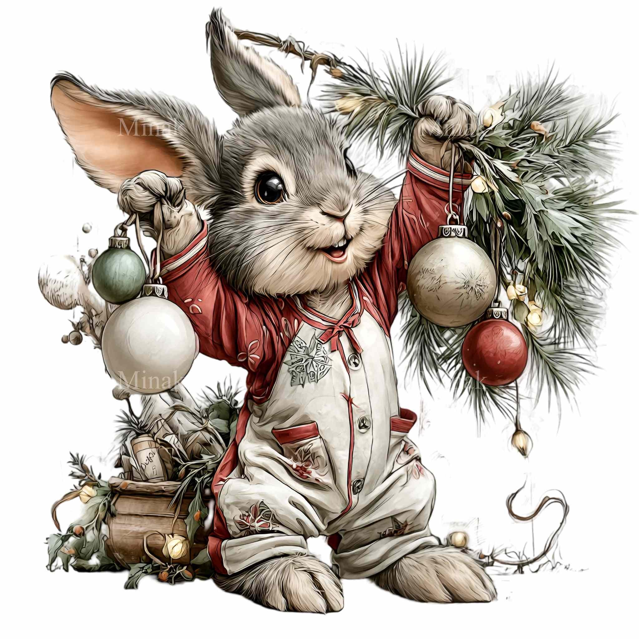 16 PNG Festive Bunny Clipart – Cute Winter Rabbit PNG – Holiday Animal ...