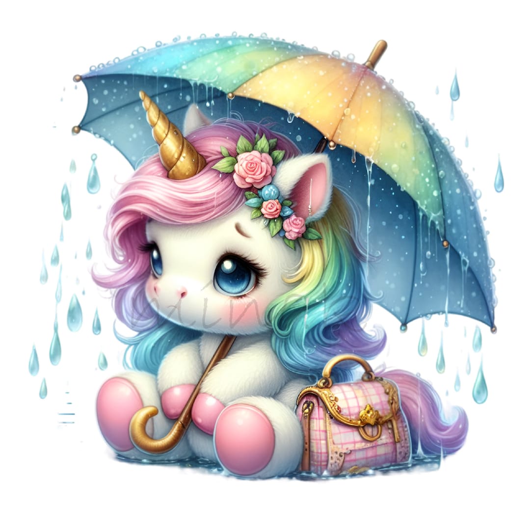 12 PNG Rainy Day Unicorn PNG – Pastel Rainbow Unicorn With Umbrella – Cute School Clipart for ...