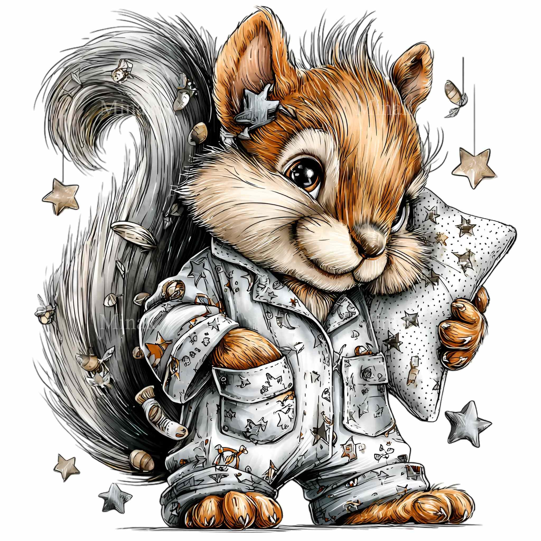 10 PNG Clipart écureuil endormi, pyjama animaux graphiques, art ...