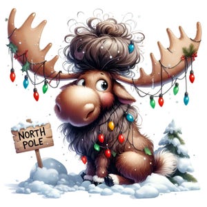Adorable Christmas Moose Clipart PNG - 15 Cute Moose With Santa Hat ...