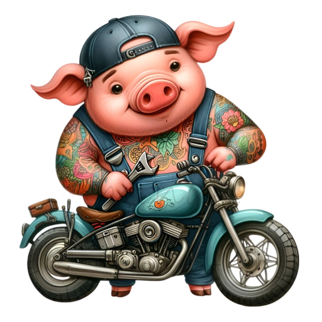 Tattooed Pig Mechanic Clipart PNG, 15 Biker Pig Art for Scrapbooking ...