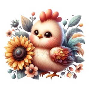 Chicken Clipart With Sunflowers 12 Rustic Farmhouse PNG Perfect for ...
