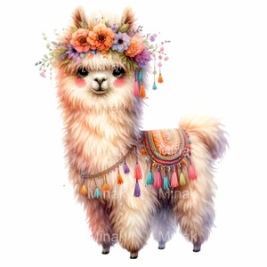 12 Floral Llama PNG Clipart, Cute Alpaca Art, Llama Illustration ...