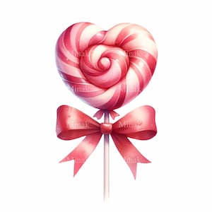 12 Heart Shaped Lollipop PNG Clipart With Pink Bow, Cute Candy ...