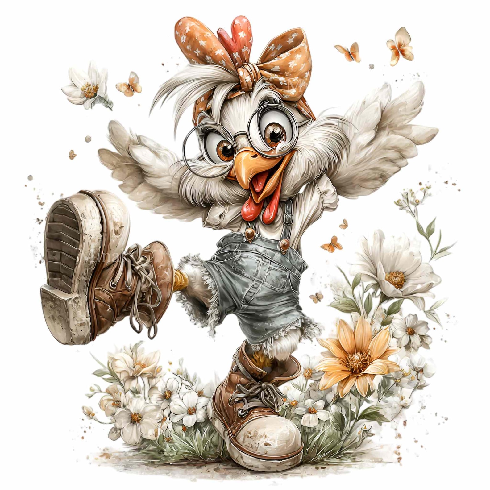 15 PNG Spring Chicken Clipart, Watercolor Farm Bird With Flowers ...