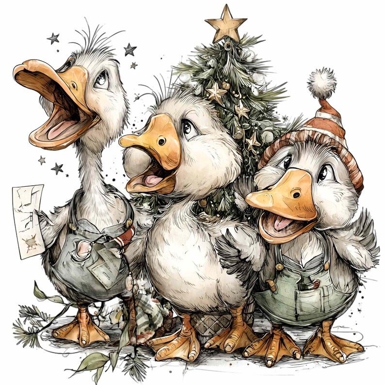 11 PNG Christmas Goose Clipart – Three Singing Geese PNG – Festive Farm ...