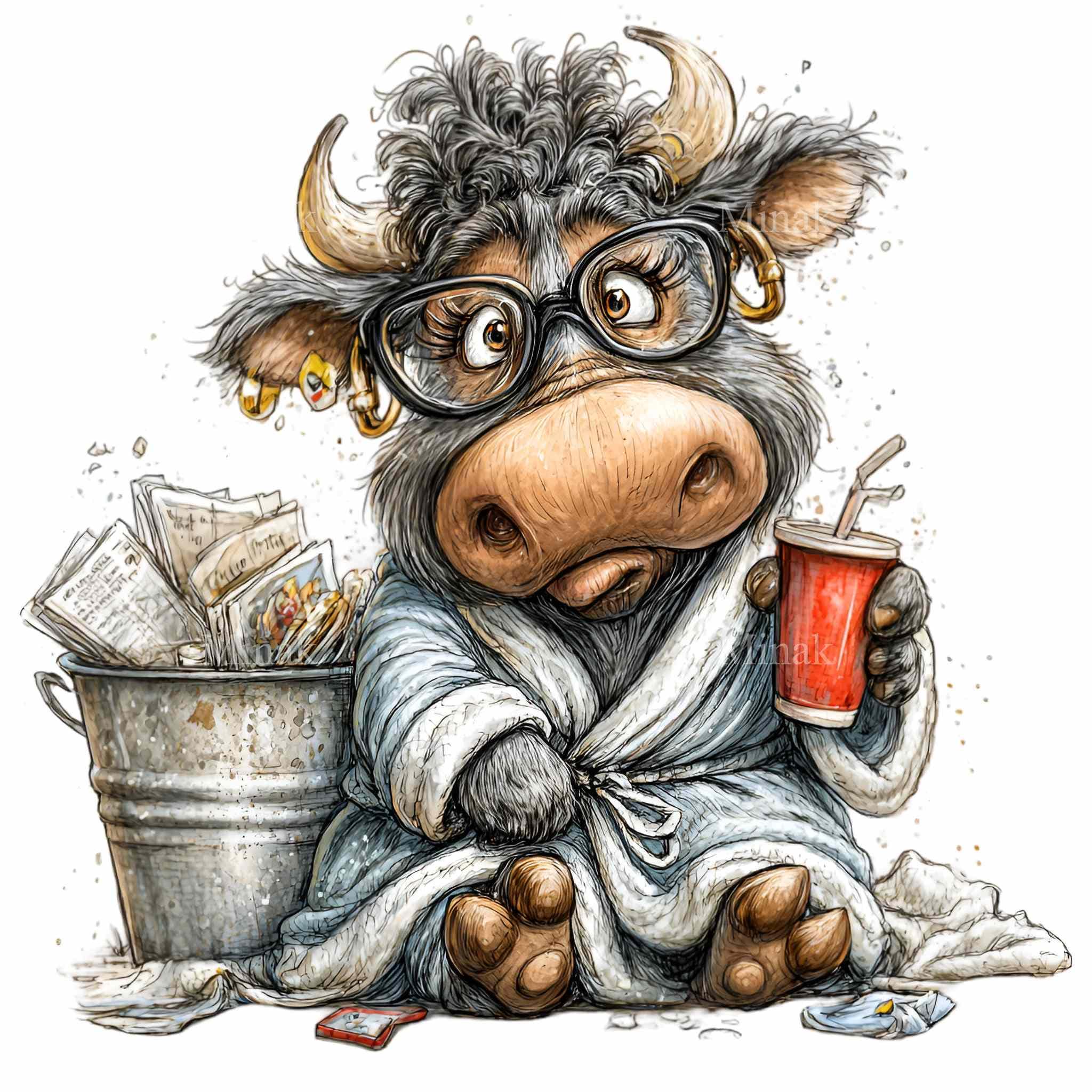 15 PNG Funny Cow Clipart – Grumpy Farm Animal Illustration With Glasses ...